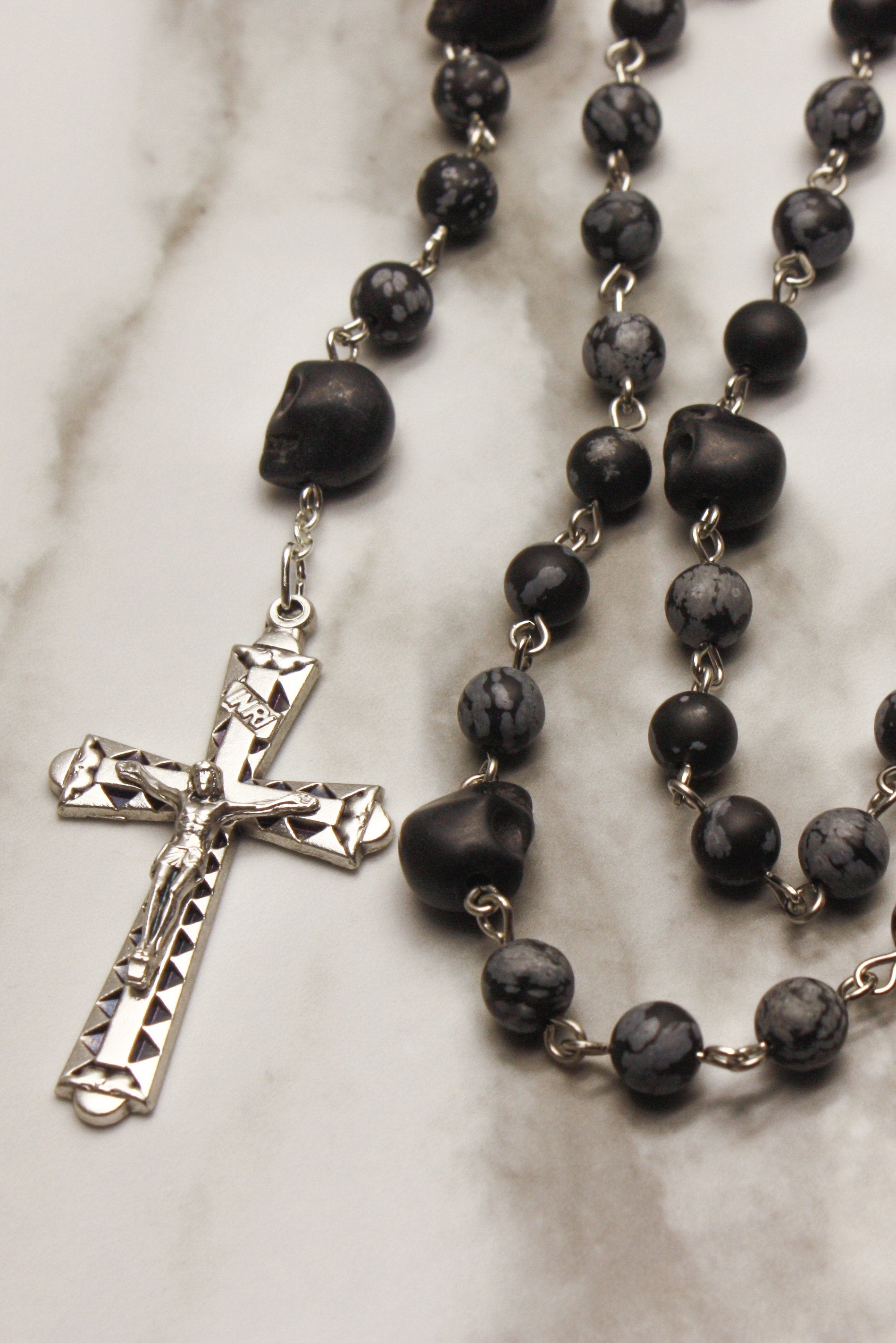 Memento Mori Obsidian Rosary | Bespoke Catholic